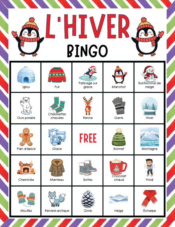 No Prep french winter bingo L'hiver Holiday Vocabulary Game Activities ...