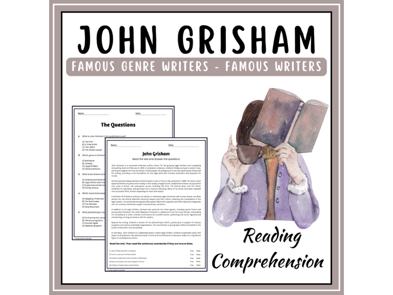 John Grisham Reading Comprehension Passages & Questions Worksheets ...