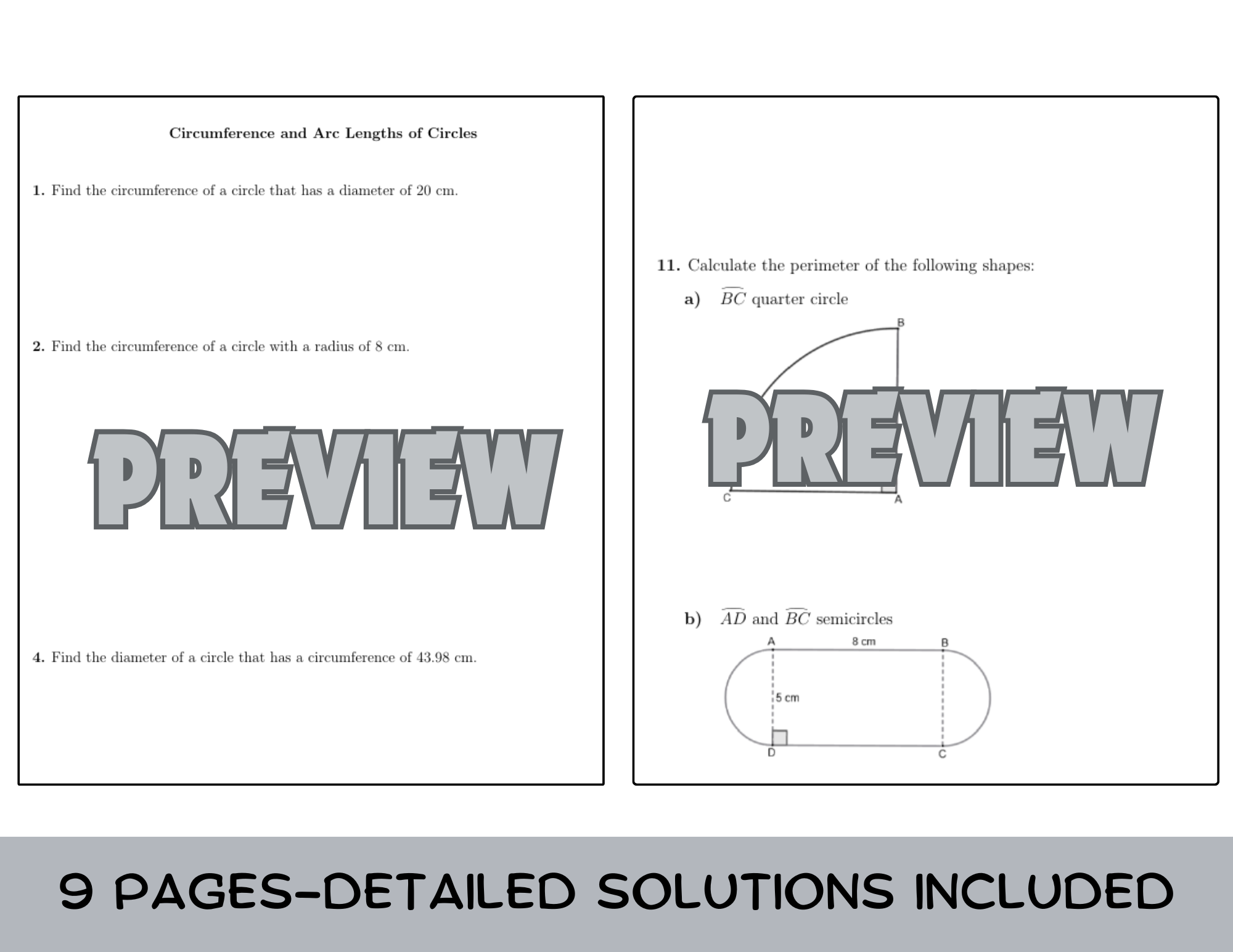 Circumference and Arc Lengths of Circles Worksheet (with solutions ...