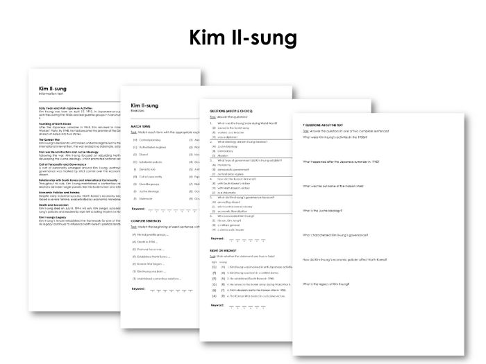 Kim Il Sung Infotext And Exercises Teaching Resources