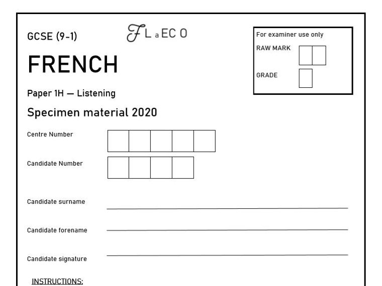 GCSE 9 1 NEW French Paper 1 Listening Practice Paper 2020