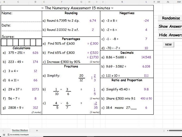 Numeracy Assessment | Teaching Resources