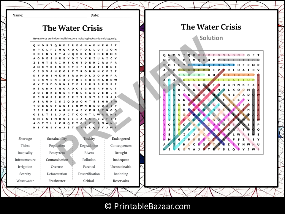 The Water Crisis Word Search Puzzle Worksheet Activity | Teaching Resources