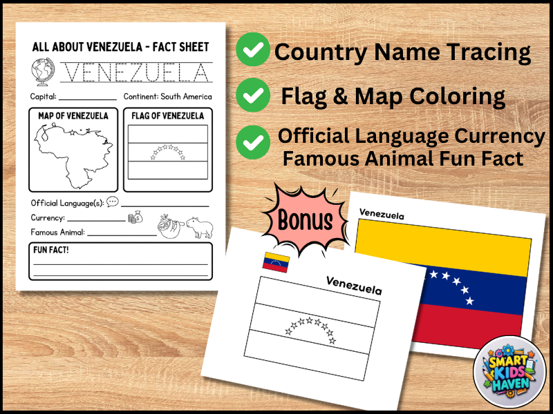 Venezuela Map and Flag Country Study Research Project Worksheet ...