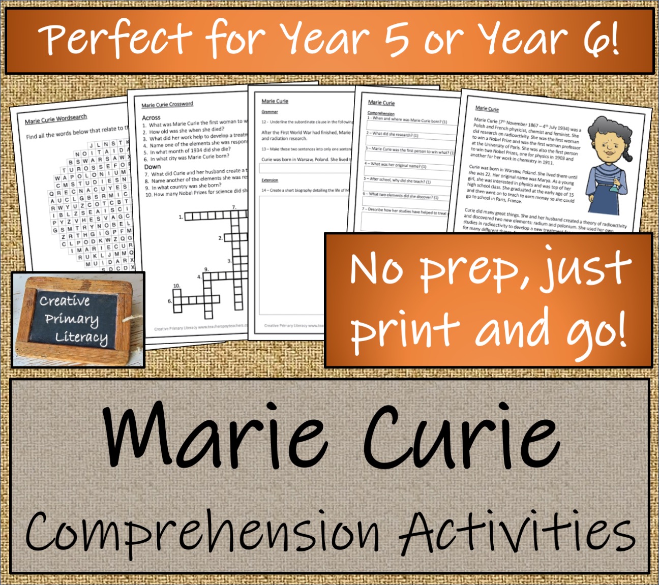 Year 5 or Year 6 Marie Curie Reading Comprehension | Teaching Resources