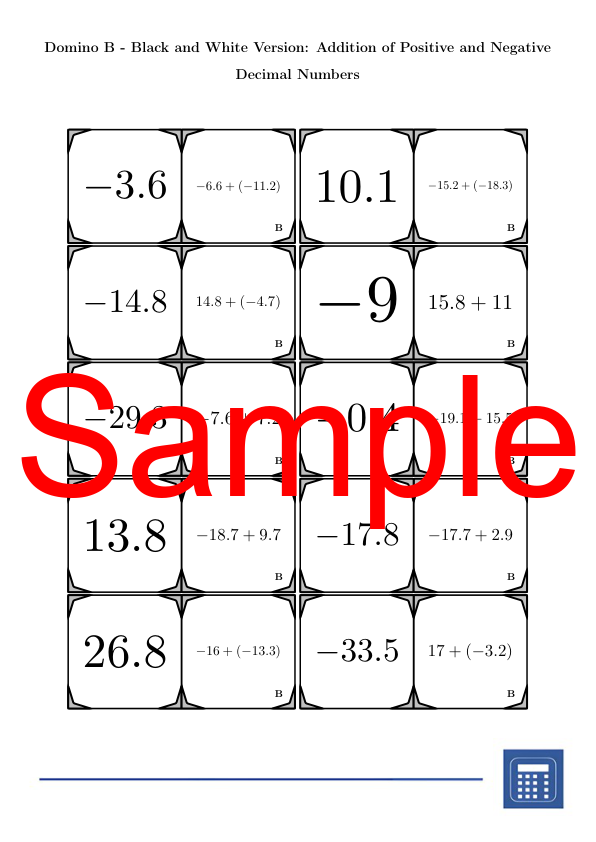 Domino | Addition of Positive and Negative Decimal Numbers | Math ...