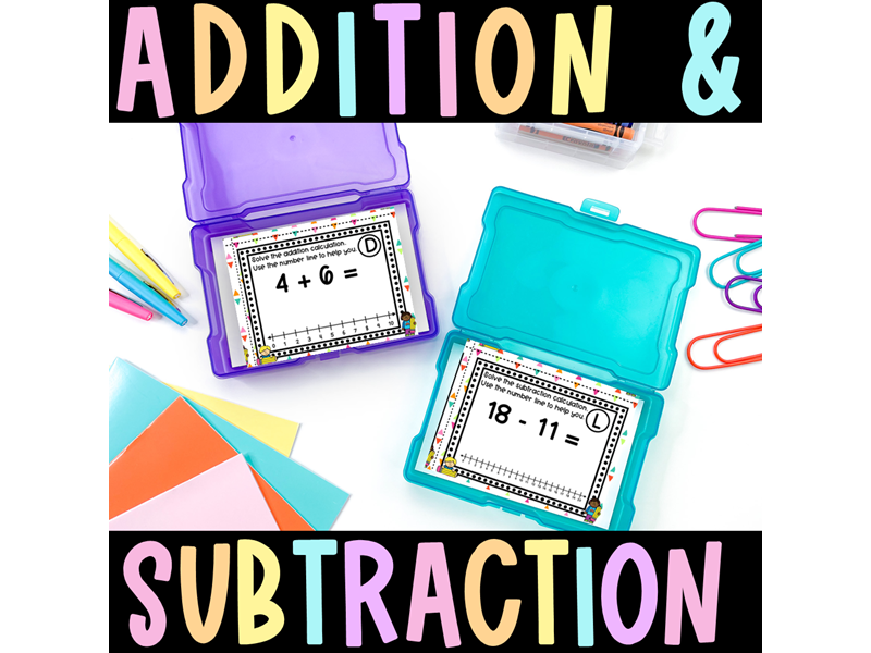 Addition Subtraction On A Number Line Task Card Bundle KS1 Teaching