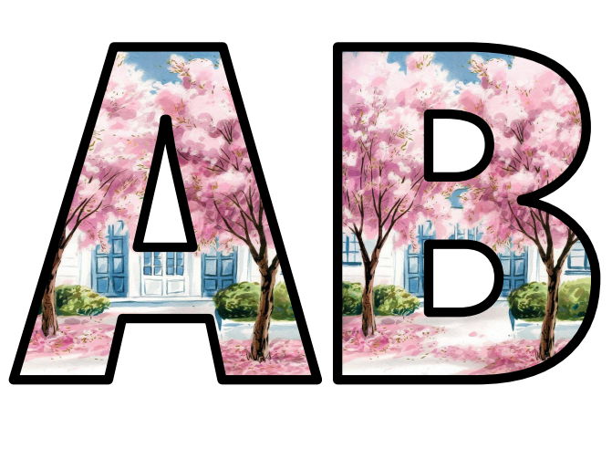 Cherry Blossom Trees Asia Japan Lettering Set Display Title Letters ...