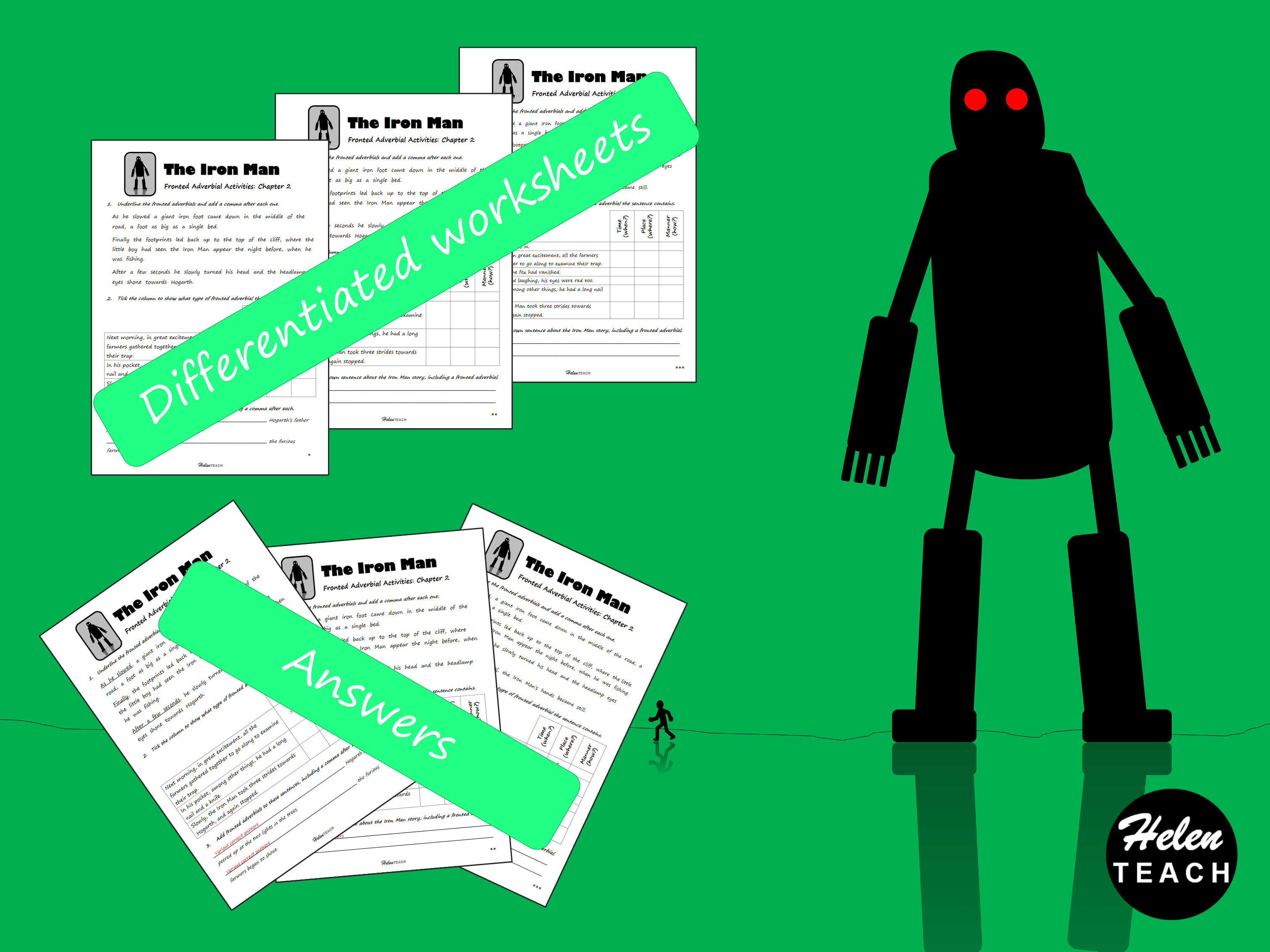 The Iron Man Fronted Adverbial Differentiated Worksheets Chapter 2 ...