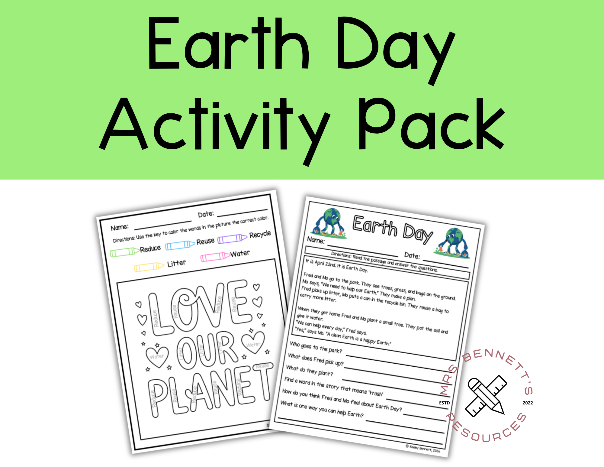 Earth Day Activities Reading Writing Comprehension KS1 | Teaching Resources