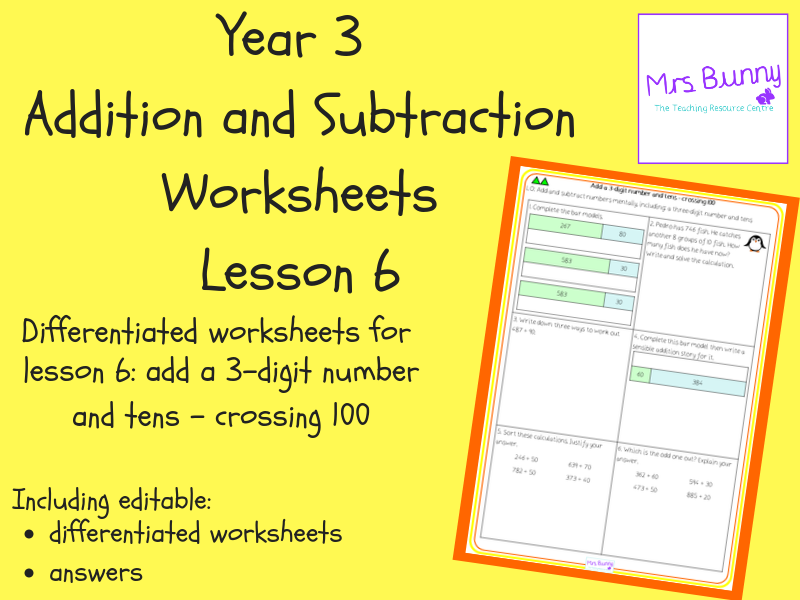 Add A 3 digit Number And Tens Crossing 100 Worksheets Year 3 