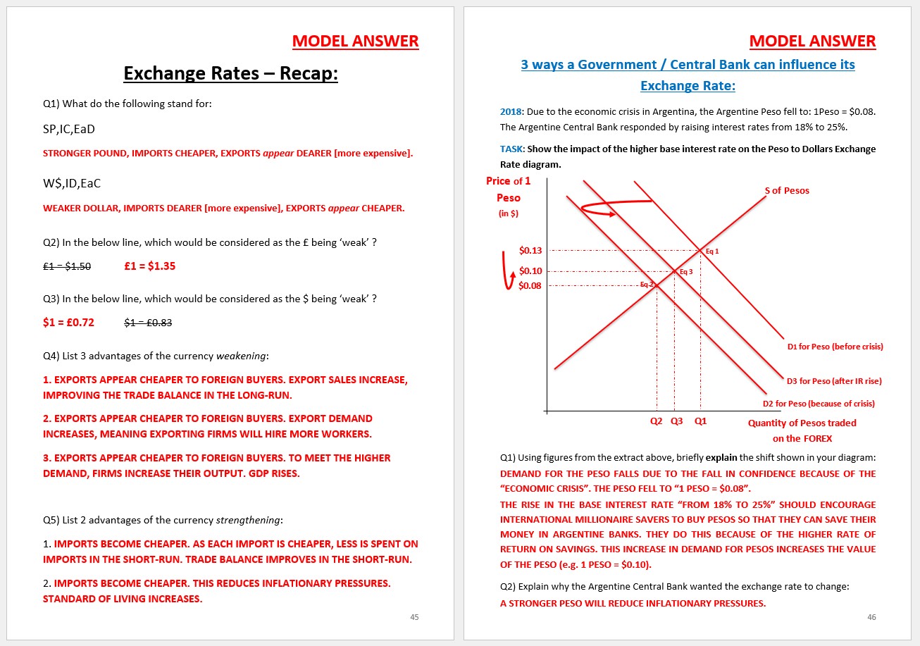 Exchange Rates Booklet (AQA Economics A-Level), Fixed vs Free Floating ...