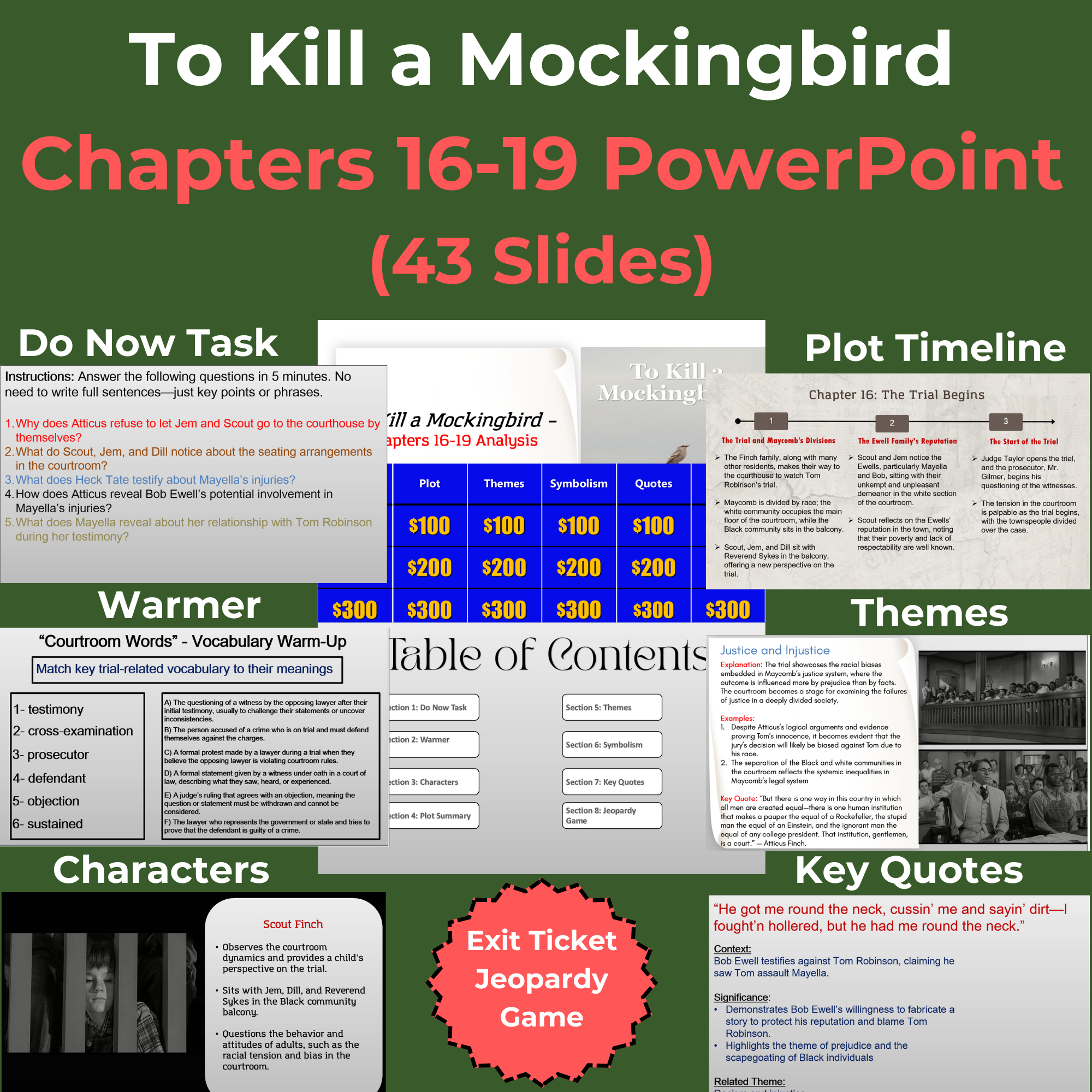 To Kill a Mockingbird Chapters 16-19 PowerPoint (PPT) Summary and ...