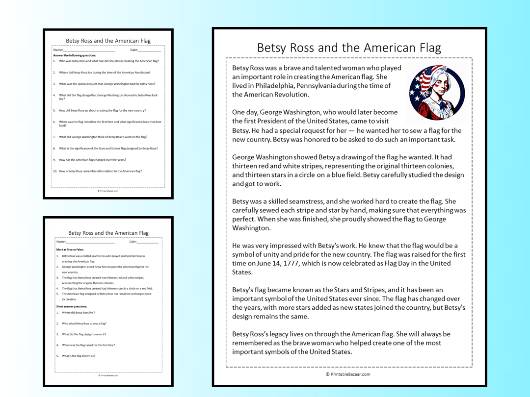 Betsy Ross and the American Flag Reading Comprehension Passage ...