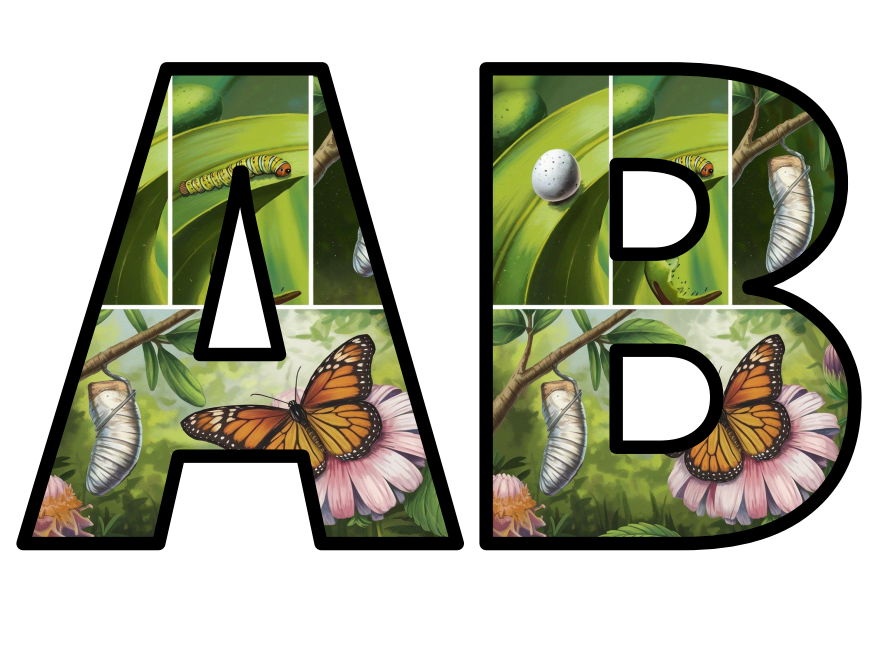 Butterfly Caterpillar Life Cycle Hungry Lettering Set Display Title ...