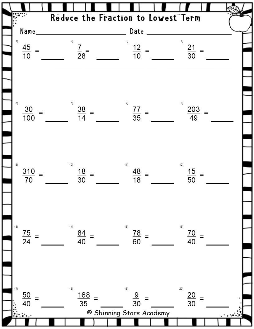 Reduce the Fraction to Lowest Terms (Simplifying Fractions – Easy Level ...