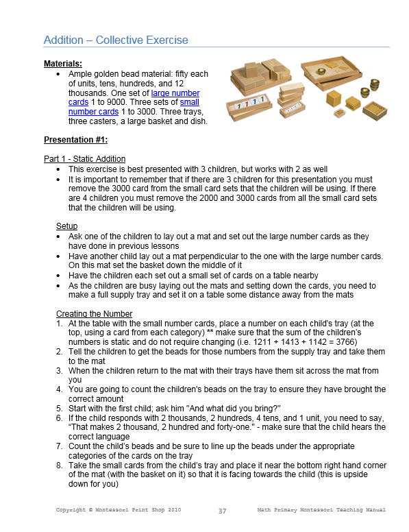 Primary Montessori Math Teaching Manual | Teaching Resources