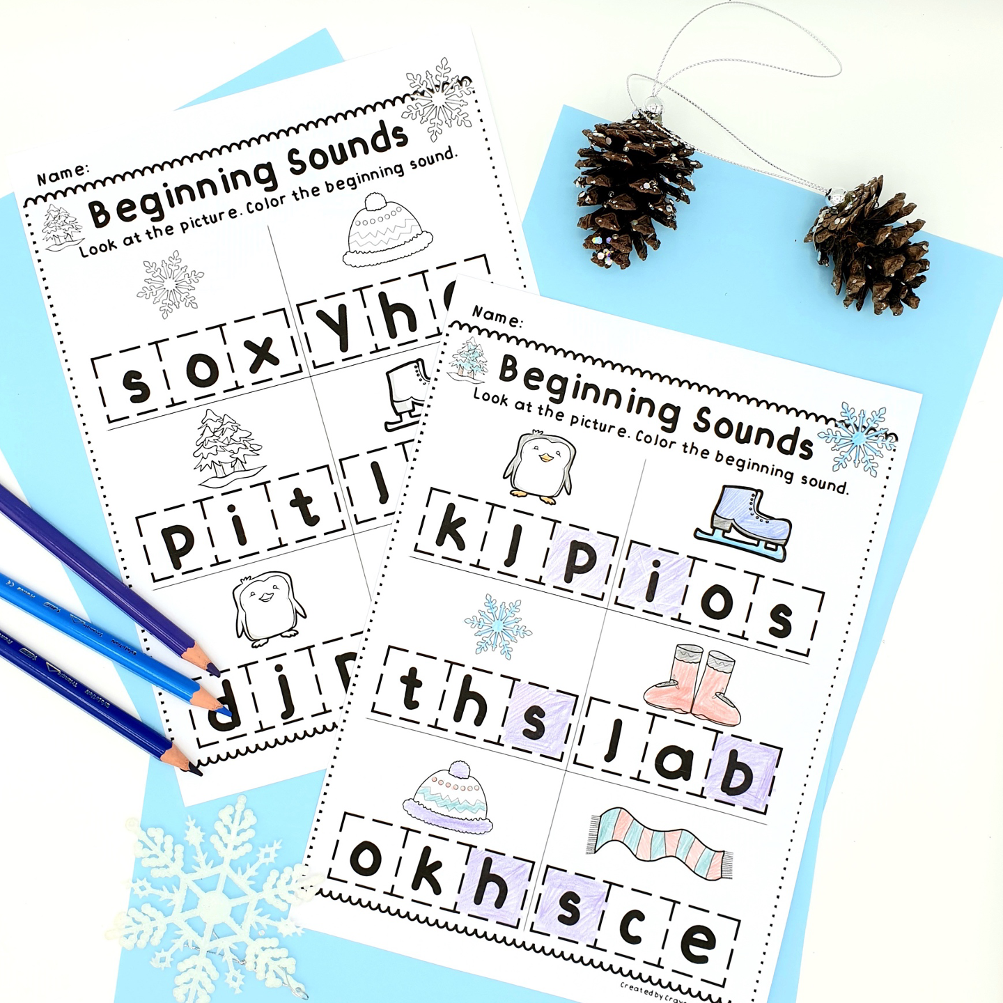 Winter Beginning Sounds Worksheets Early Phonics Activities Initial ...