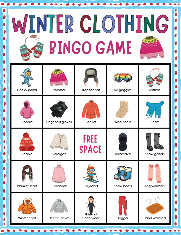 No Prep Winter Clothing Bingo Game | ESL Seasonal Holidays Clothes ...