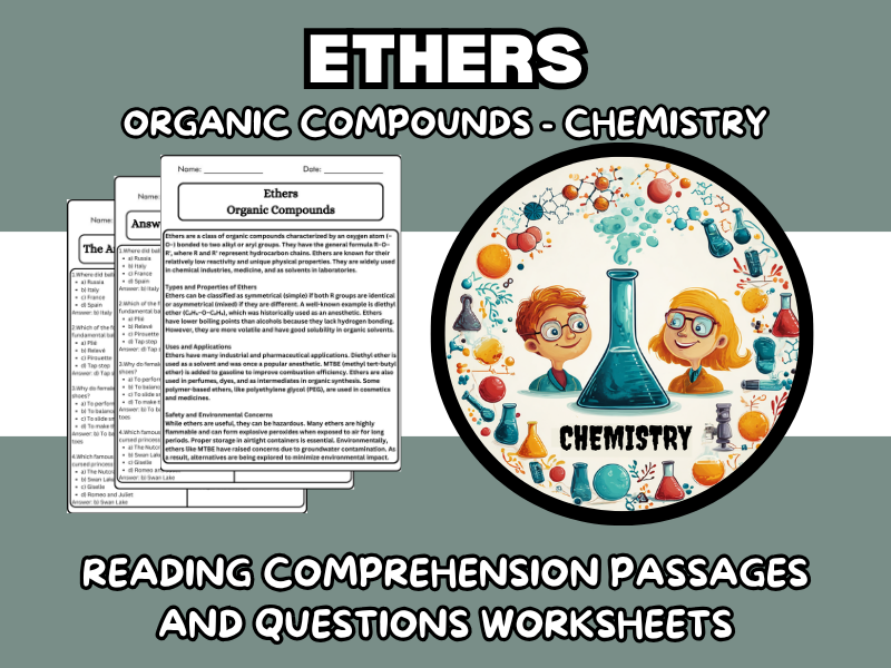 Ethers - Organic Compounds - Chemistry Reading Comprehension Passages ...