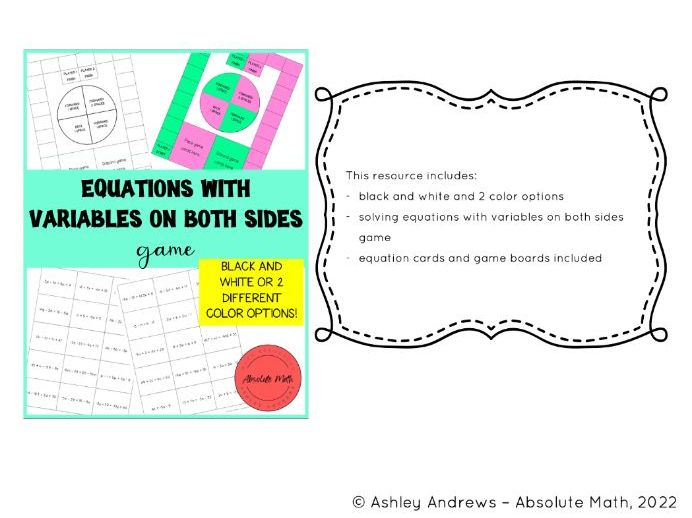 Equations with Variables on Both Sides Card Game | Teaching Resources
