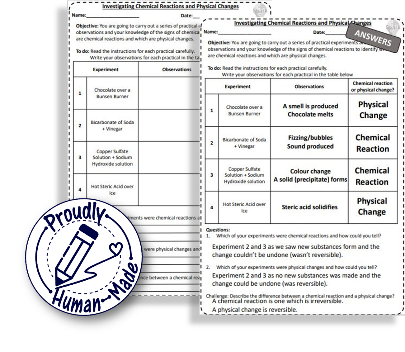Chemical Reactions and Physical Changes | Teaching Resources