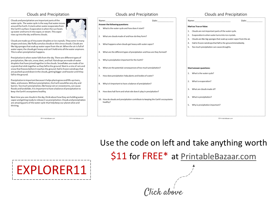 Clouds and Precipitation Reading Comprehension Passage Printable ...