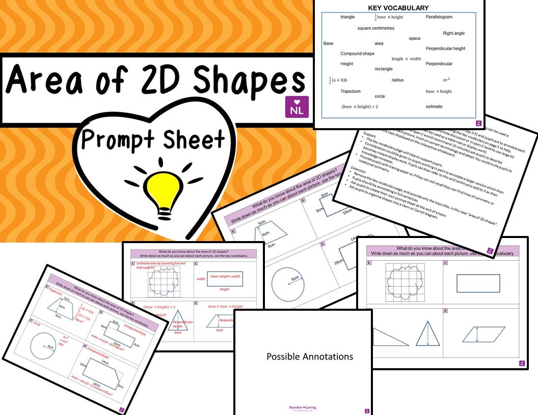 Area Of Basic Shapes Prompt Sheet Teaching Resources Area Of Basic Shapes Prompt Sheet Teaching Resources