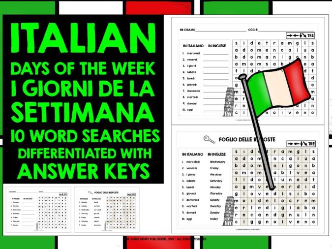 ITALIAN DAYS OF THE WEEK WORD SEARCHES | Teaching Resources