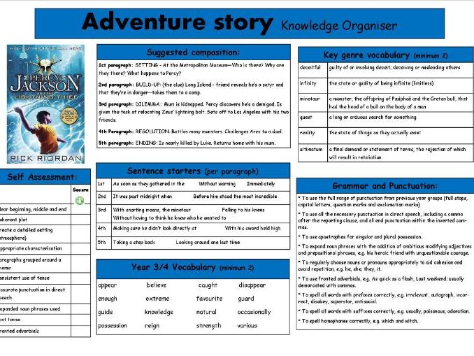 Adventure story knowledge organiser Percy Jackson | Teaching Resources