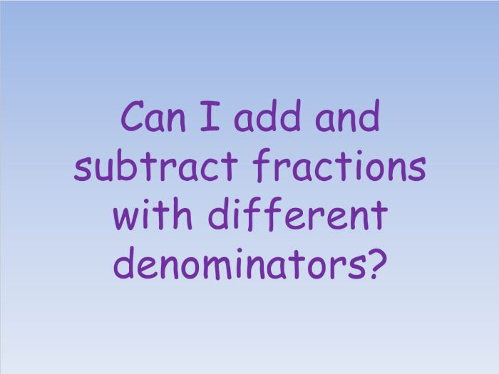 Adding And Subtracting Fractions With Different Denominators Teaching
