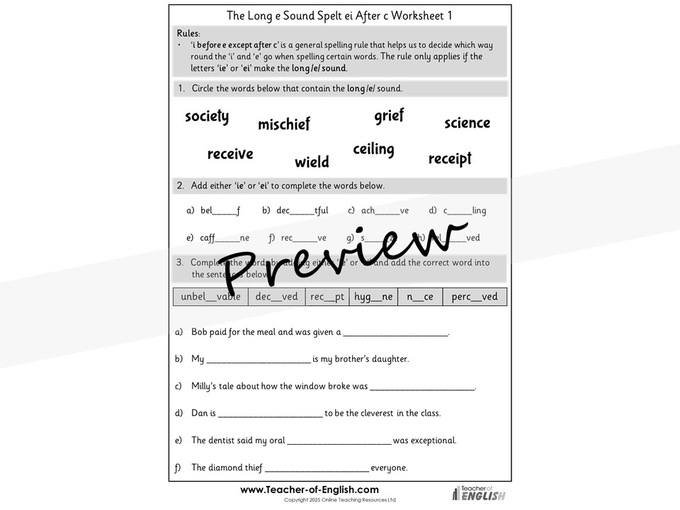 The Long e Sound Spelt ei After c | KS2 Spelling | Years 5 & 6 ...