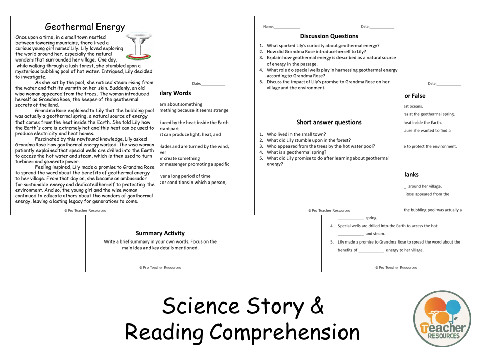 Geothermal Energy Reading Science Story Comprehension Questions ...