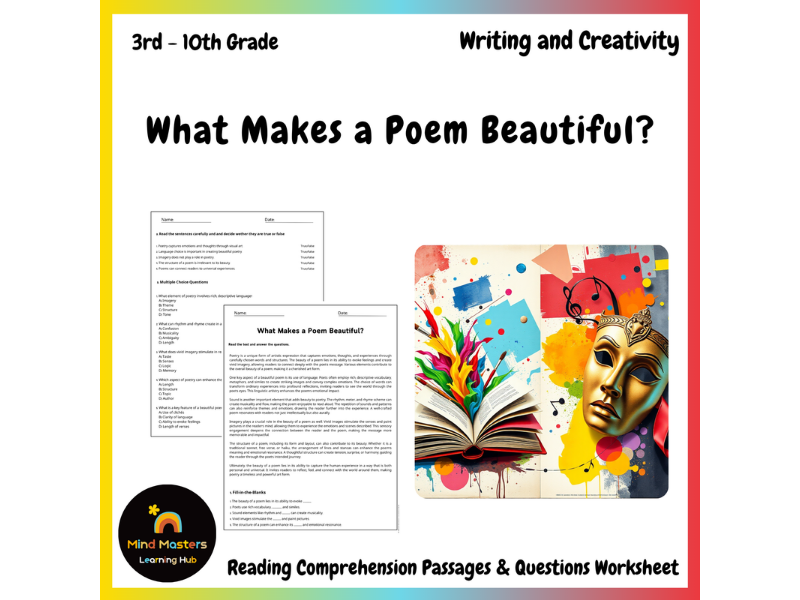 What Makes a Poem Beautiful? Reading Comprehension Passages & Questions ...