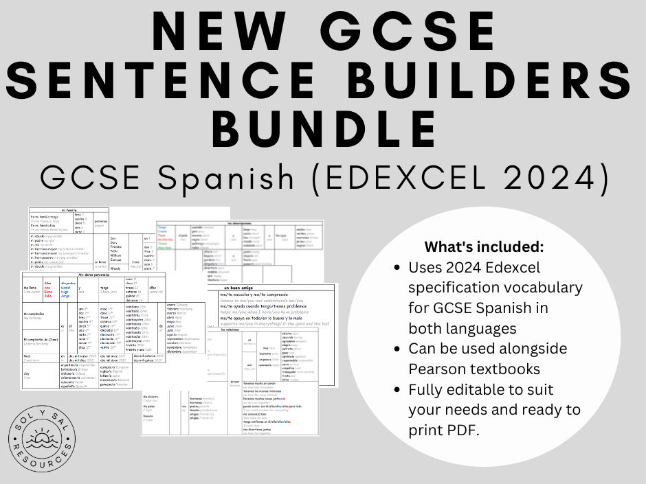BUNDLE - GCSE Spanish (Edexcel 2024) Sentence Builders | Teaching Resources