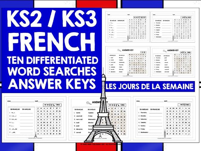 PRIMARY FRENCH DAYS MONTHS SEASONS WORD SEARCHES | Teaching Resources