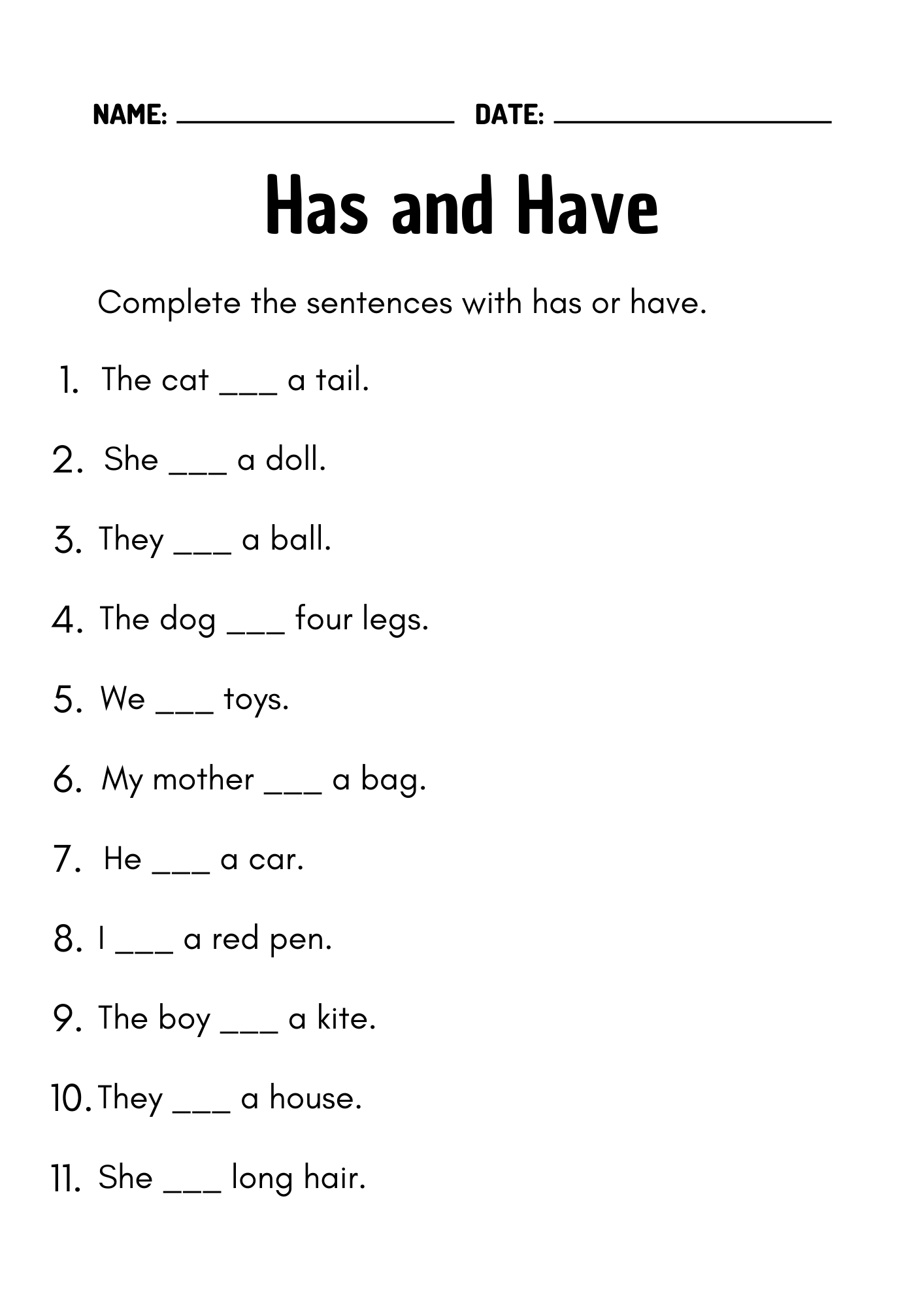 Printable Has and Have Worksheets | Teaching Resources