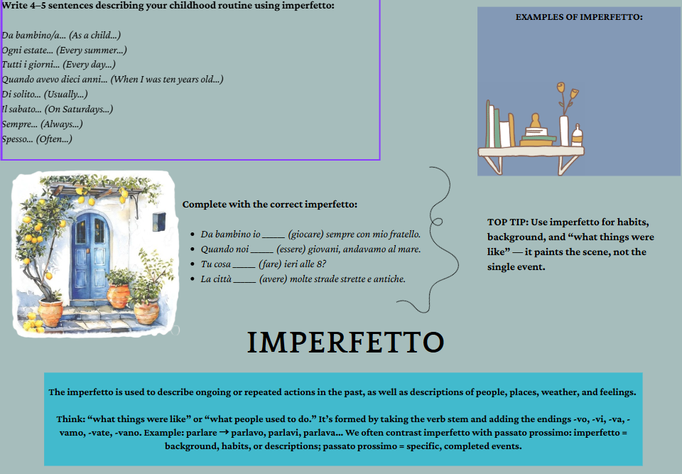 ITALIAN REVISION - Imperfetto B1 | Teaching Resources