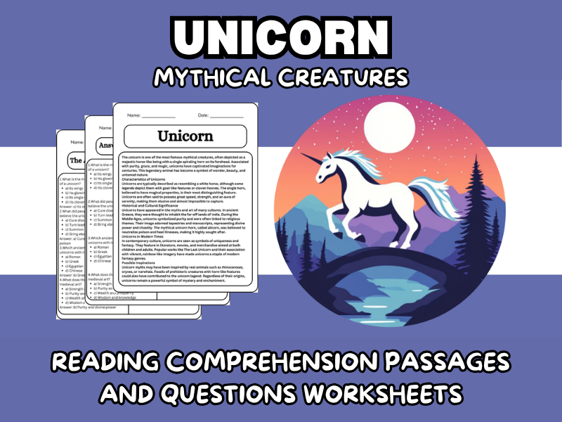 Unicorn - Mythical Creatures Reading Comprehension Passages and ...