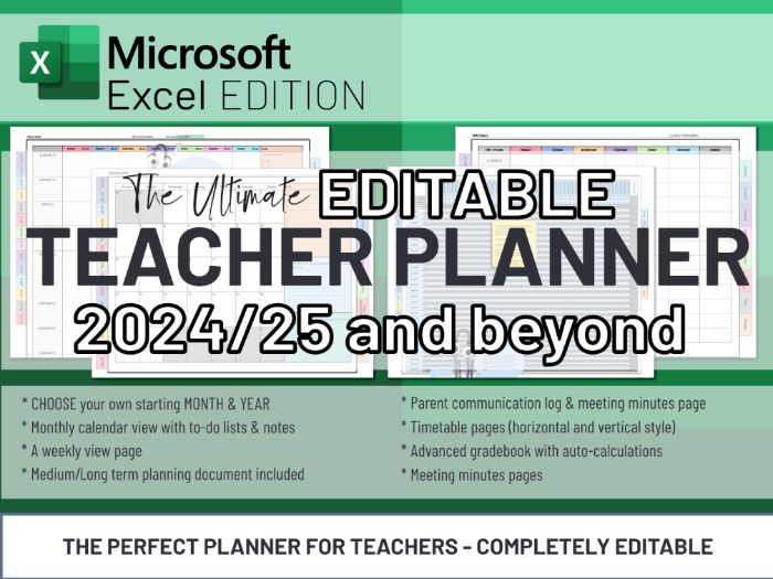 Ultimate Editable Teacher Planner | Microsoft Excel | 2024/25 & Beyond ...