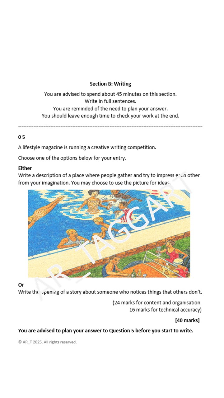 One AQA 2026 GCSE English Language Paper 1 Mock | Q5 Tasks (Gat ...