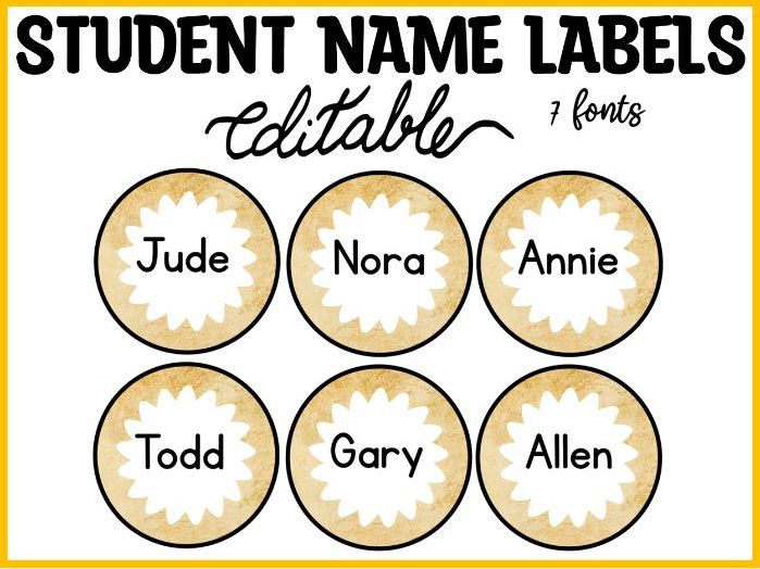 Printable Student Name Labels, Round Vintage Background Name Cards ...
