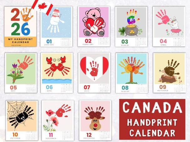Handprint Calendar 2026 with Canadian Holidays | Teaching Resources