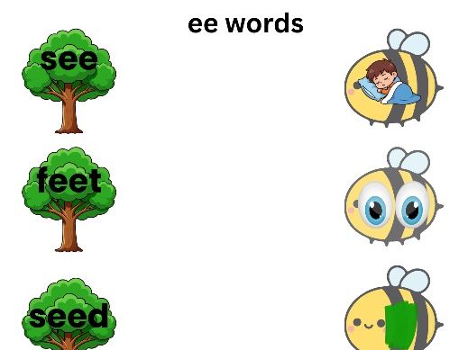 Phase 3 EE Digraph Worksheet – Match the Picture to the Word (Trees ...