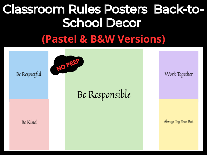 Classroom Rules Posters | Back-to-School Decor (Pastel & B&W Versions ...