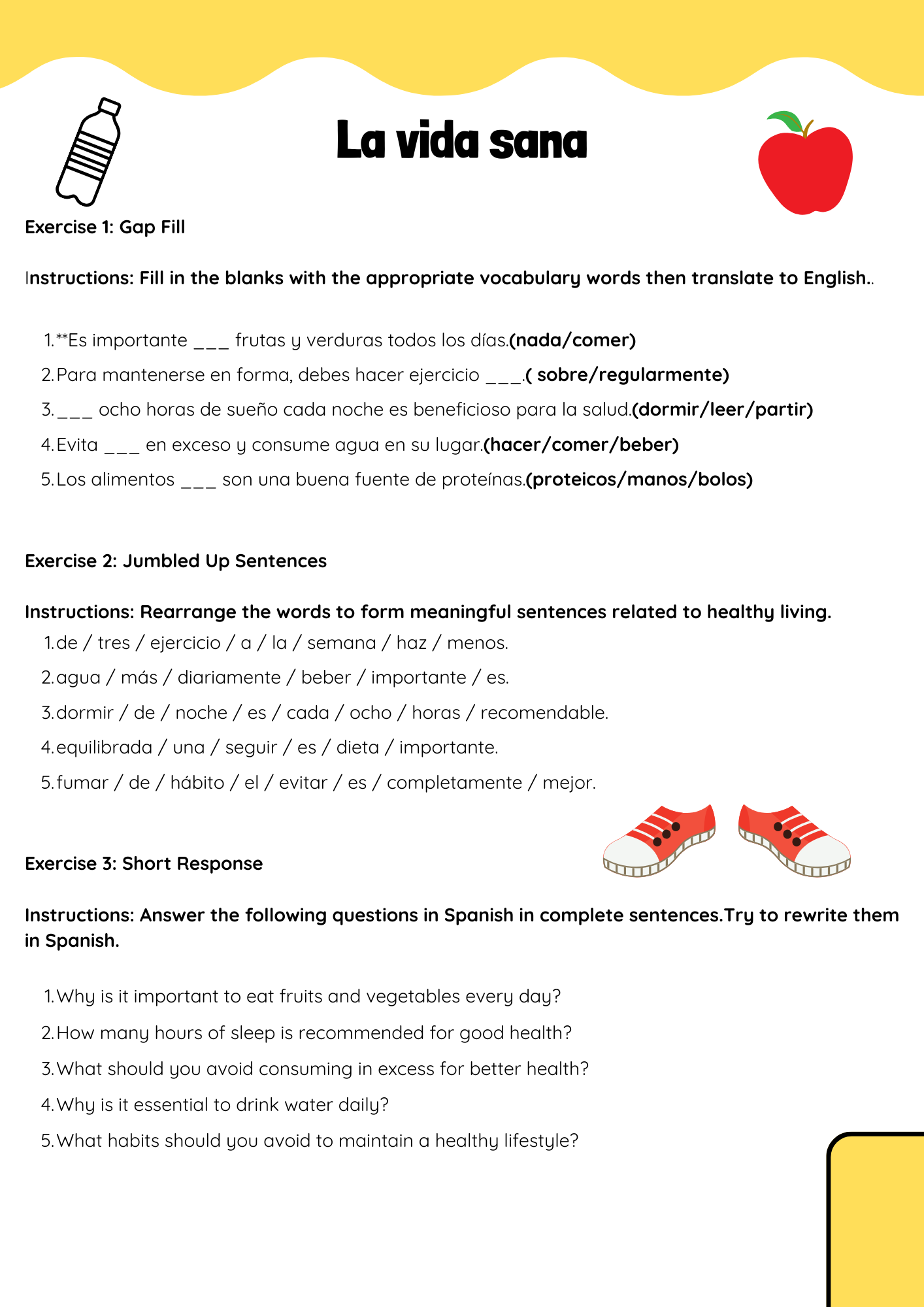 GCSE Spanish la vida sana worksheet | Teaching Resources
