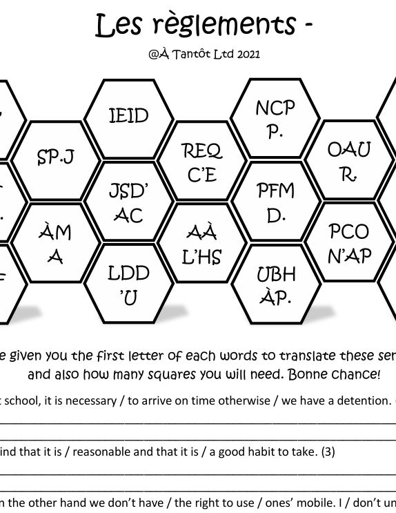 Letter translation - les règlements au collège (school rules) - French ...