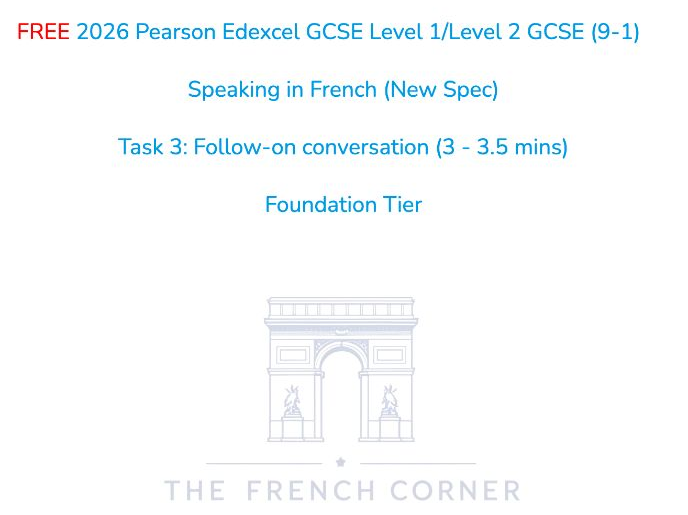 FREE 2026 Pearson Edexcel GCSE French Foundation Speaking Travel ...