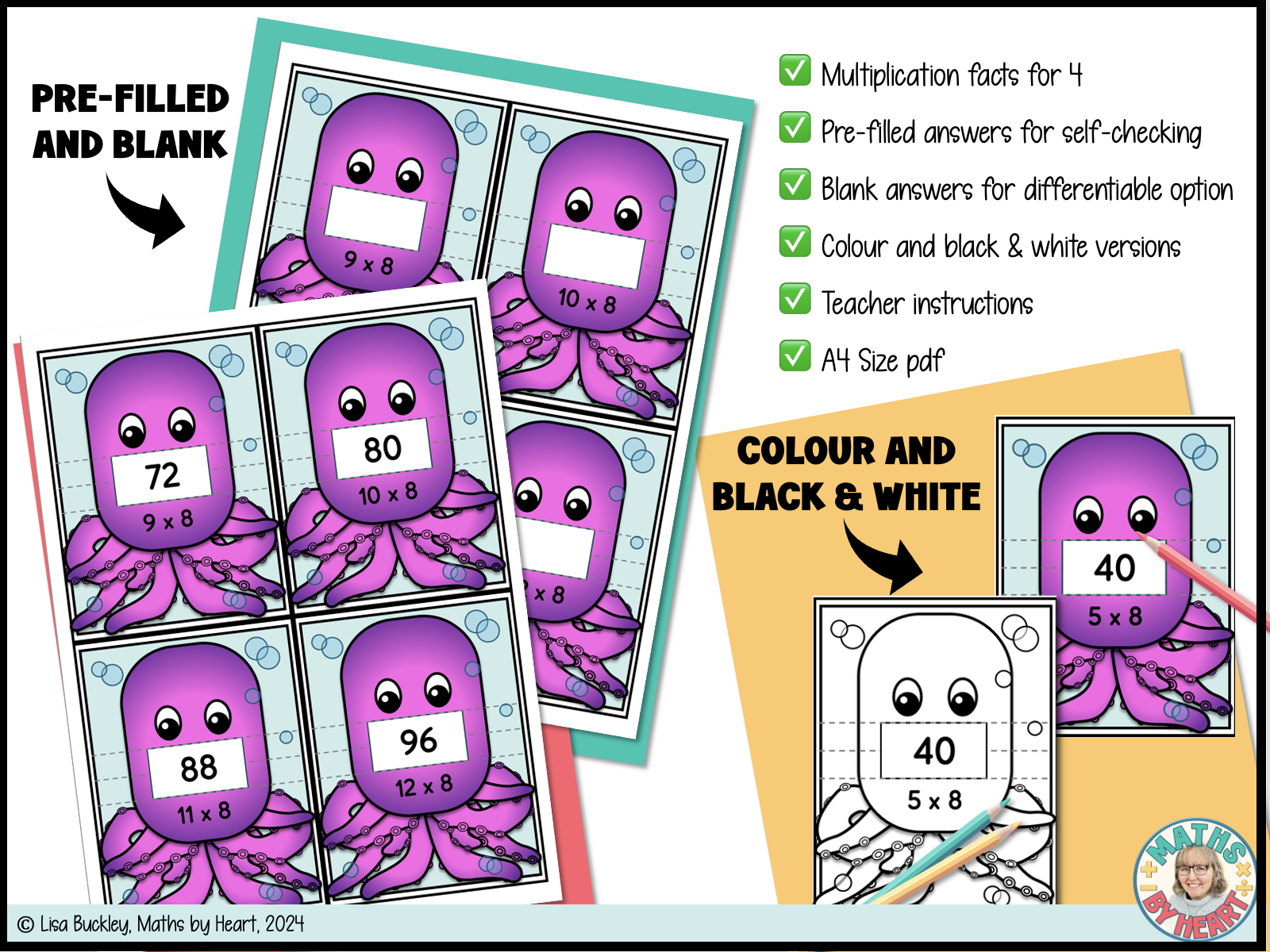 Multiplication Flash Cards for 8 Times Table Octopuses | Teaching Resources