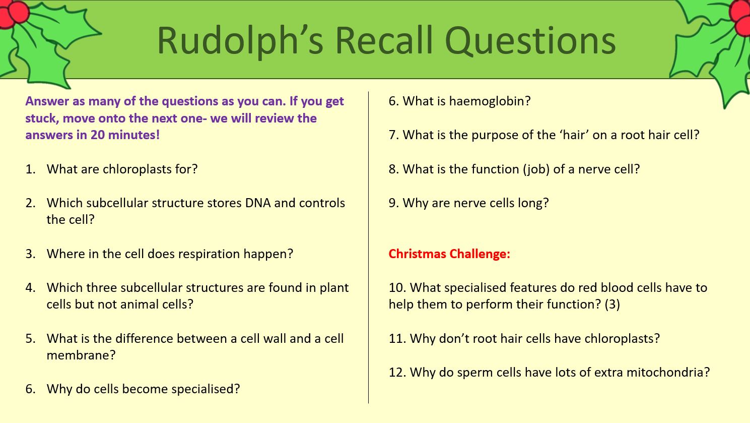Christmas Biology Revision ~ KS3 ~ Cells | Teaching Resources